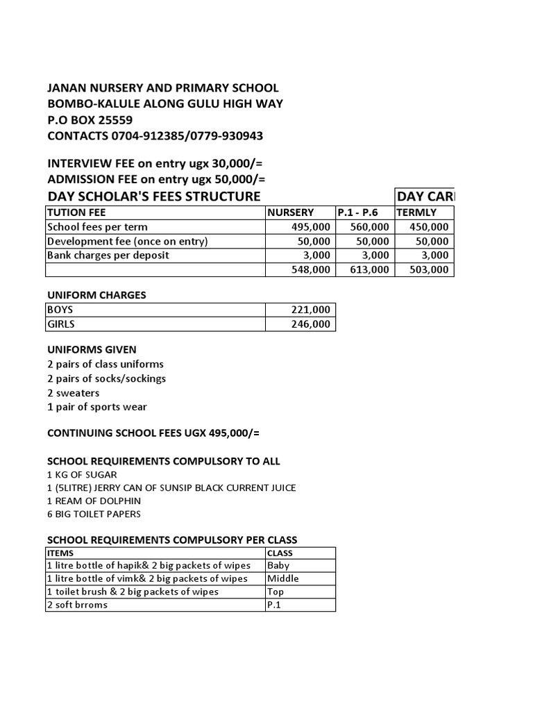 Day Scholar'S Fees Structure Day Care | PDF
