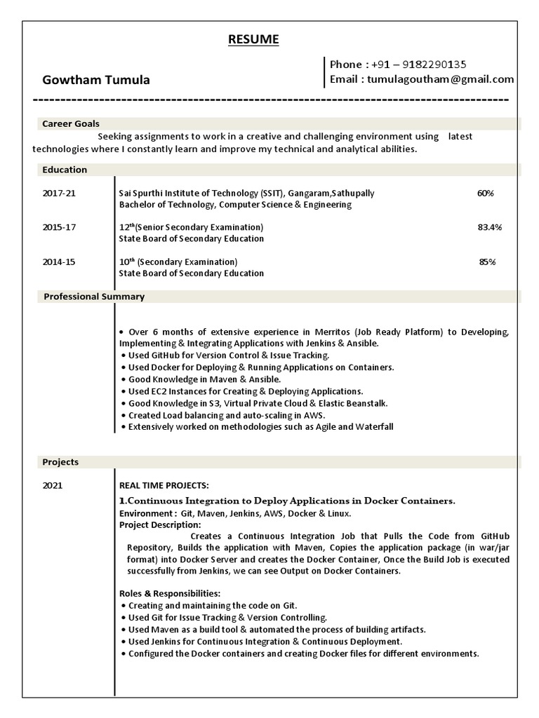 GOWTHAM AWS DevOps Resume | PDF | Software Repository | Amazon Web Services