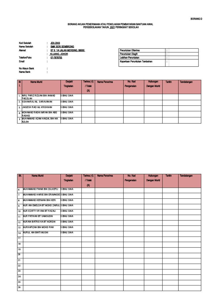 3 Ibnusina 2021 Borang Bantuan Awal Persekolahan | PDF