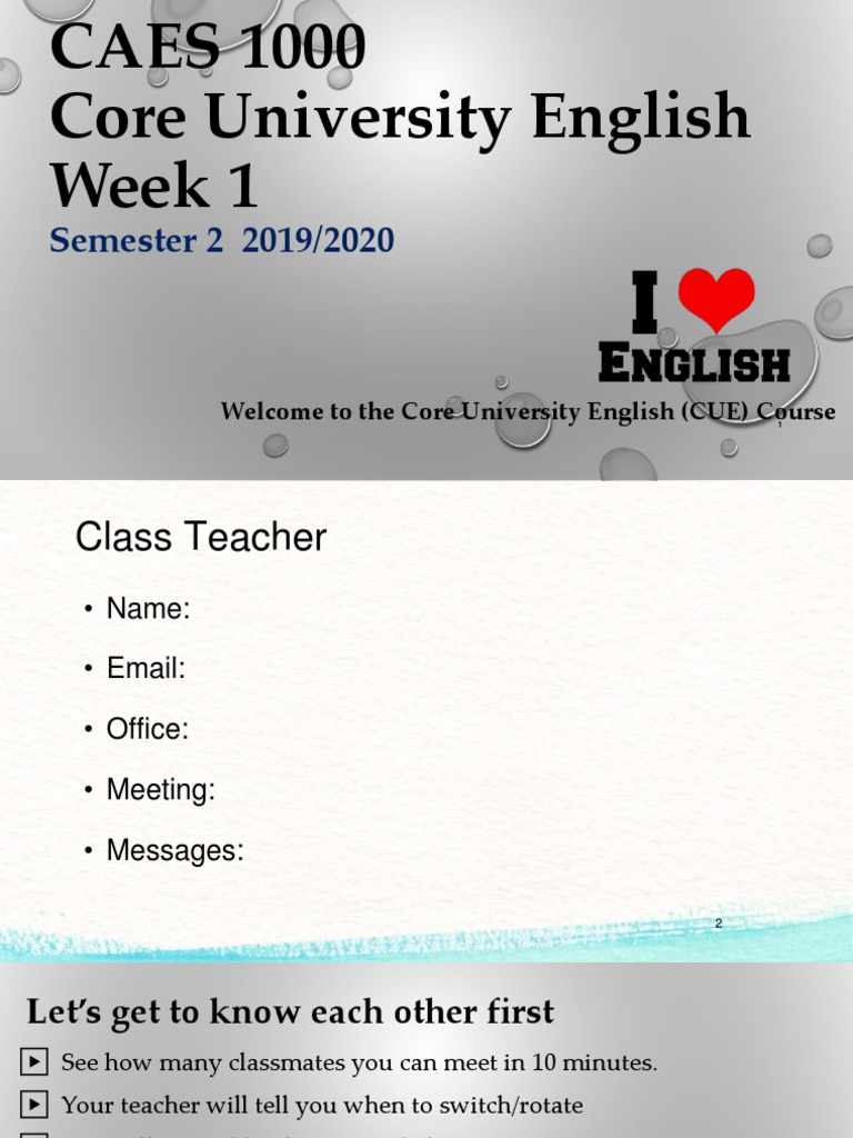 CAES 1000 Core University English Week 1: Semester 2 2019/2020 | PDF | Essays | Educational ...