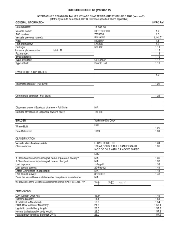 Restorer II q88 Technical Specification | PDF | Tonnage | Ships