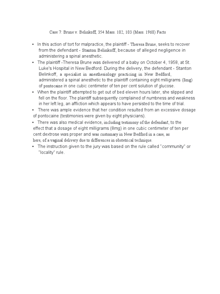 Case: Brune V Belinkoff | PDF | Physician | Standard Of Care