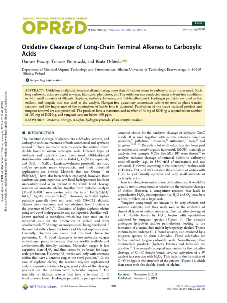 Oxidative Cleavage of Long-Chain Terminal Alkenes To Carboxylic Acids ...