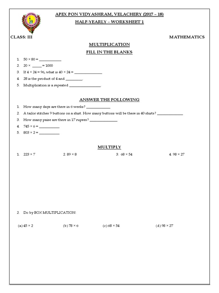 Iii Std-Maths-Worksheets | PDF | Litre | Metrology