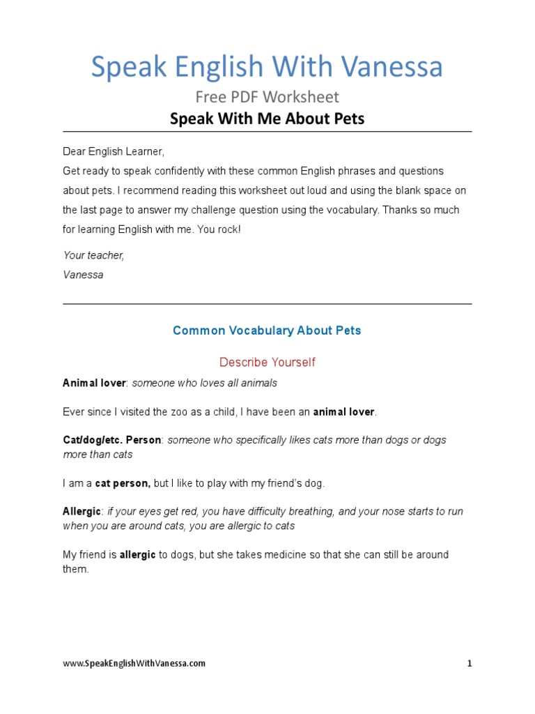 Talk About Pets - Speak English With Vanessa | PDF | Pet | Dogs