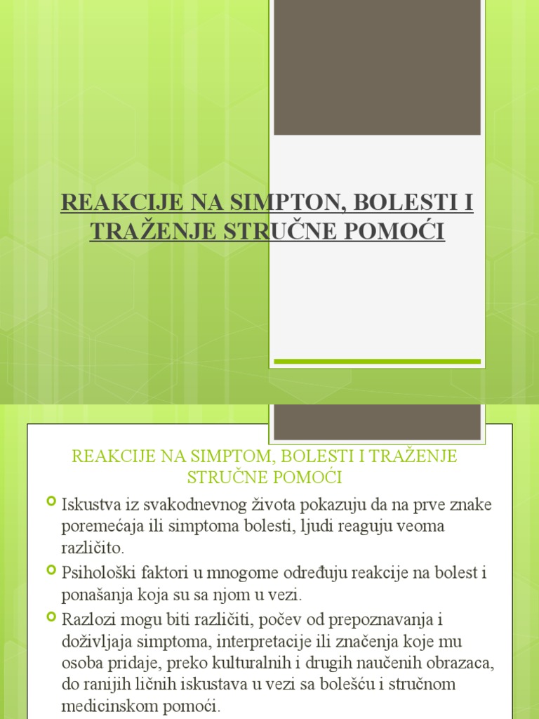 Reakcije Na Simtom, Bolesti I Traženje Stručne Pomoći | PDF