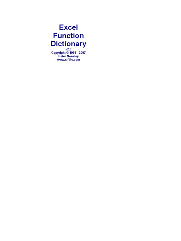 Excel Function Dictionary: v2.0 Peter Noneley | PDF | Statistics | Microsoft Excel