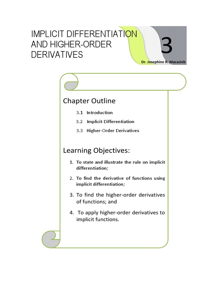 3 Implicit Differentiation and Higher Order Derivatives | PDF | Derivative | Function (Mathematics)