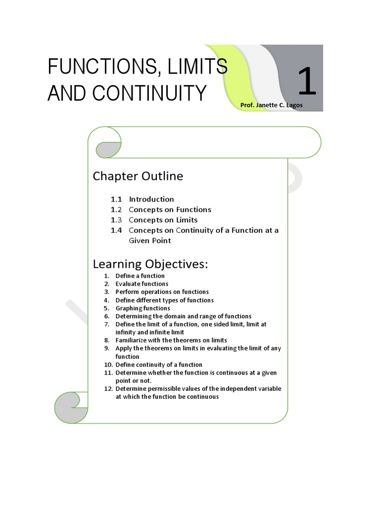 1 Functions, Limits and Continuity Lagos | PDF | Function (Mathematics) | Polynomial