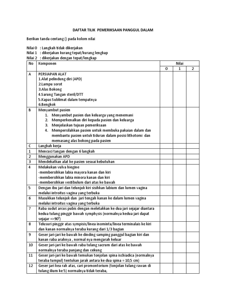 Daftar Tilik Pemeriksaan Panggul Dalam | PDF | Sains & Matematika
