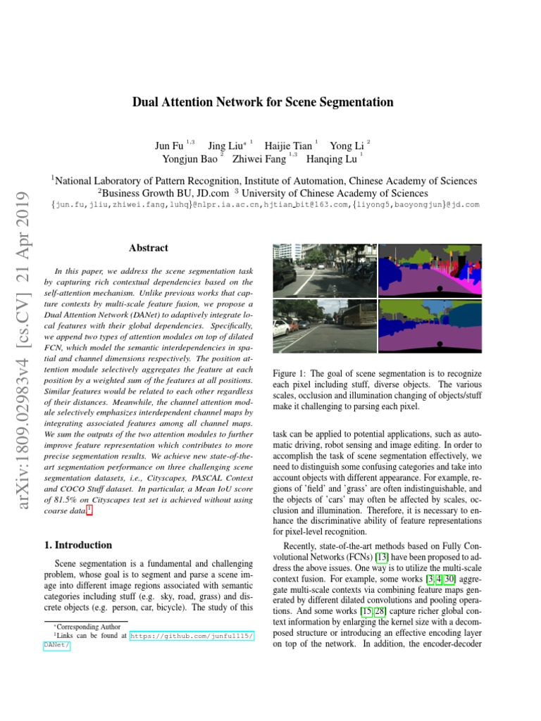 Dual Attention Network For Scene Segmentation | PDF | Image ...