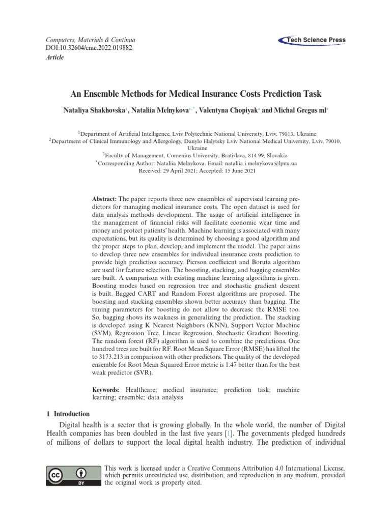 An Ensemble Methods For Medical Insurance Costs Prediction Task | PDF | Errors And Residuals ...