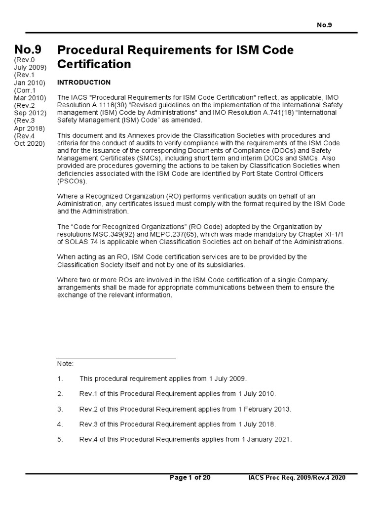 Procedures for Classification Societies Conducting Audits and Certification for Compliance with ...