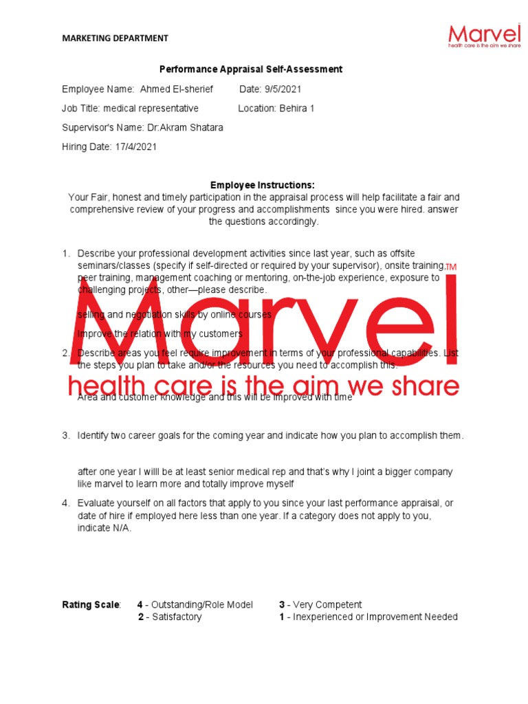 Performance Appraisal Self Assessment | PDF | Performance Appraisal ...