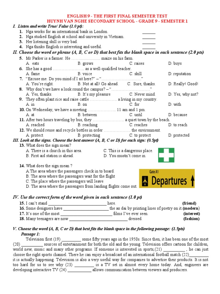 II. Choose The Word or Phrase (A, B, C or D) That Best Fits The Blank Space in Each Sentence (2. ...