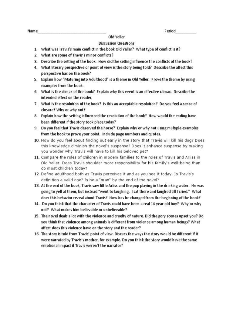 Old Yeller Discussion Questions | Download Free PDF | Narration