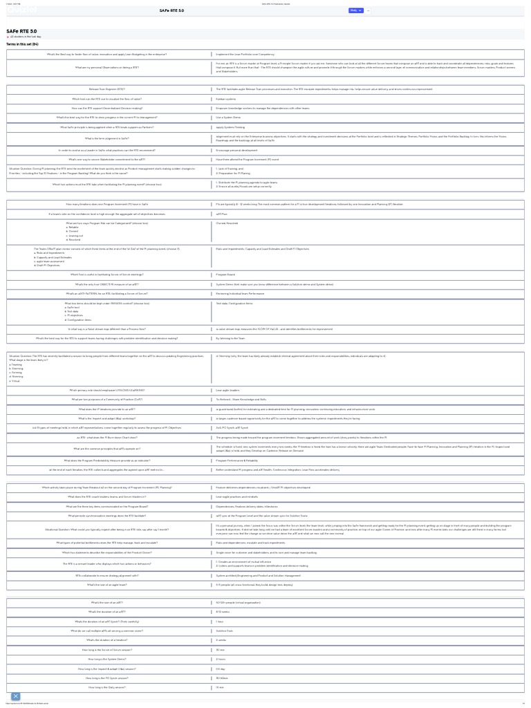SAFe RTE 5.0 Flashcards - Quizlet | PDF | Scrum (Software Development) | Agile Software Development
