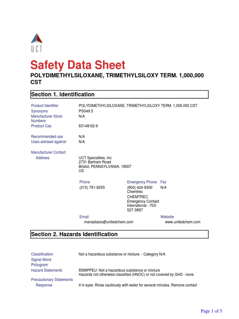 Safety Data Sheet: Polydimethylsiloxane, Trimethylsiloxy Term ...