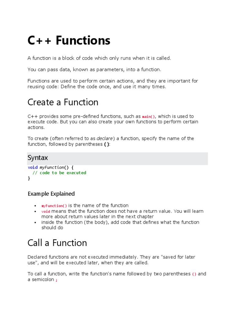 C++ Functions: Create A Function | PDF | Parameter (Computer ...