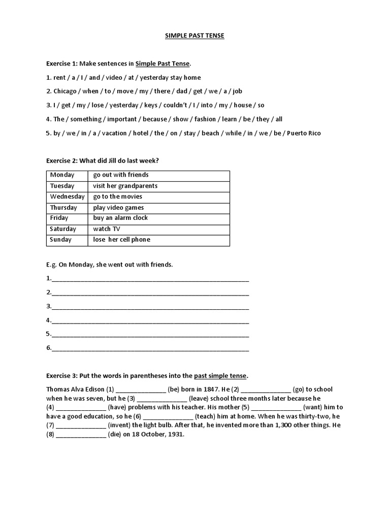 Simple Past Tense Worksheet | PDF