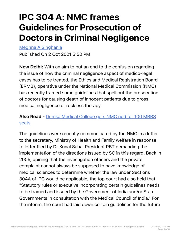 NMC Frames Guidelines For Prosecution of Doctors in Criminal Negligen ...