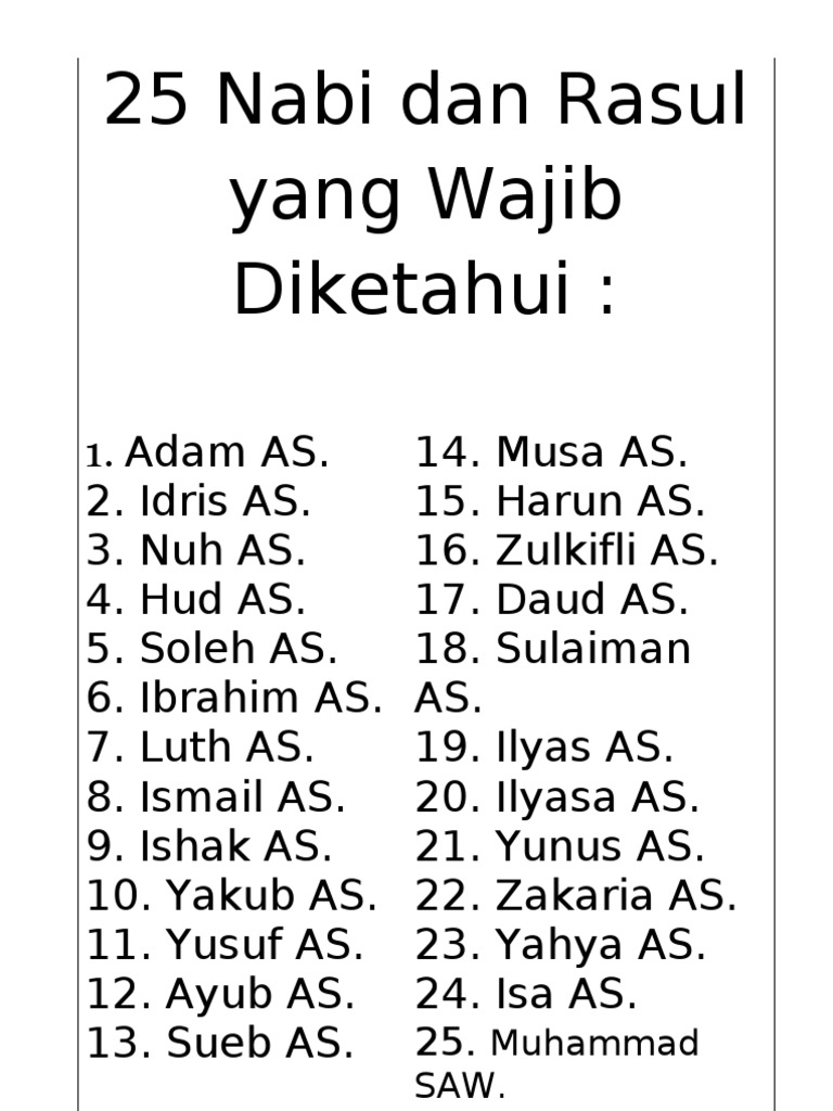 25 Nabi Dan Rasul Yang Wajib Diketahui | PDF