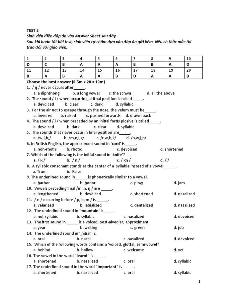 TEST 5 - Phonetics and Phonology Multiple Choice Questions | PDF ...