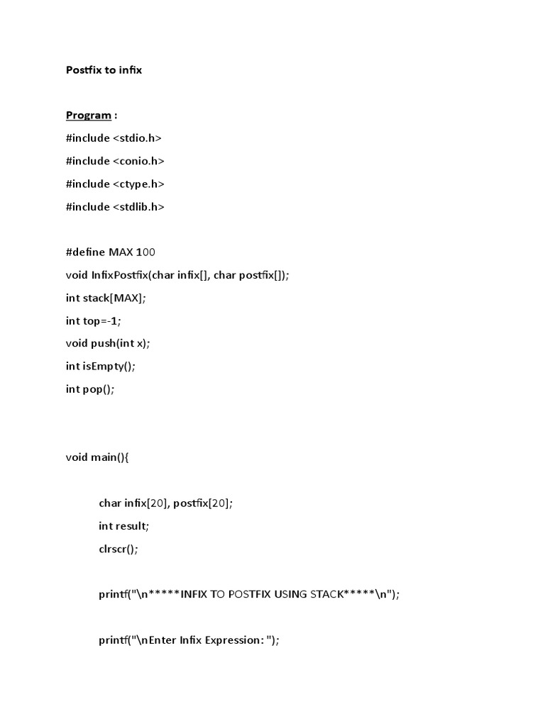 Postfix To Infix | PDF | Notation | Computer Programming