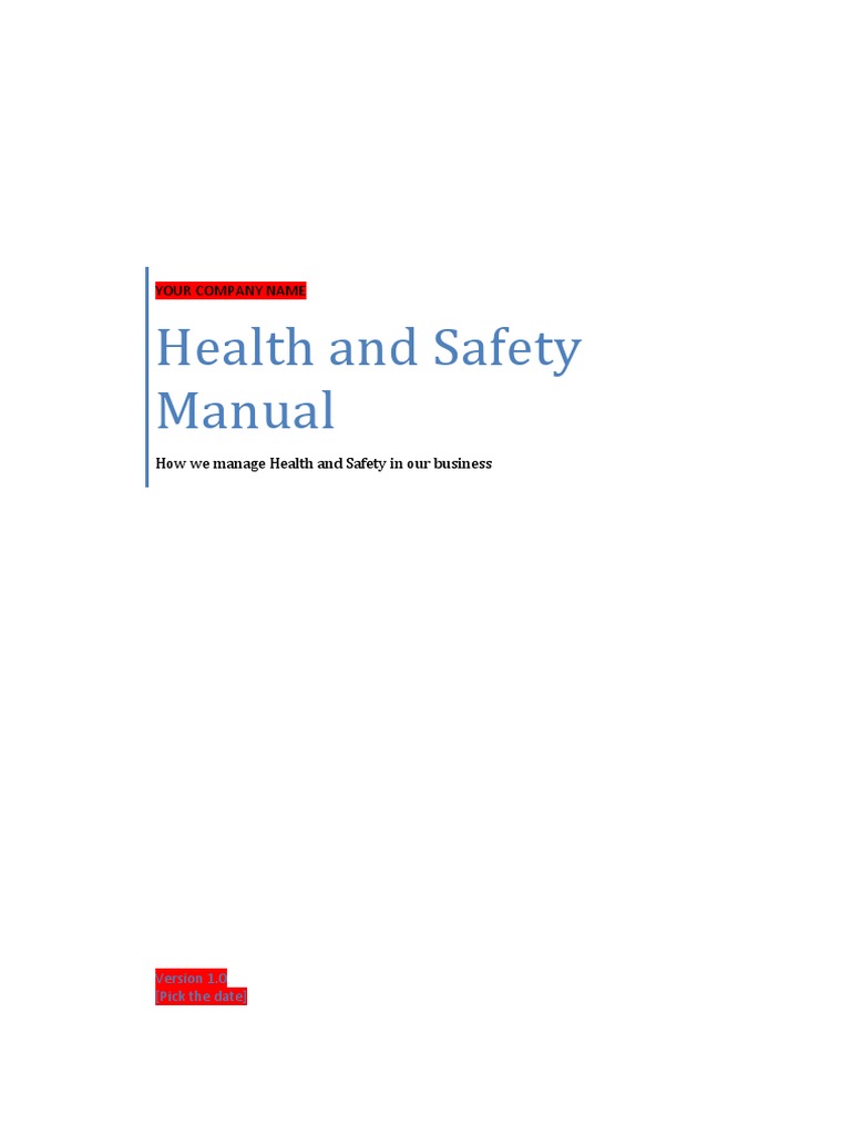 Health and Safety Manual: Your Company Name | PDF | Occupational Safety ...