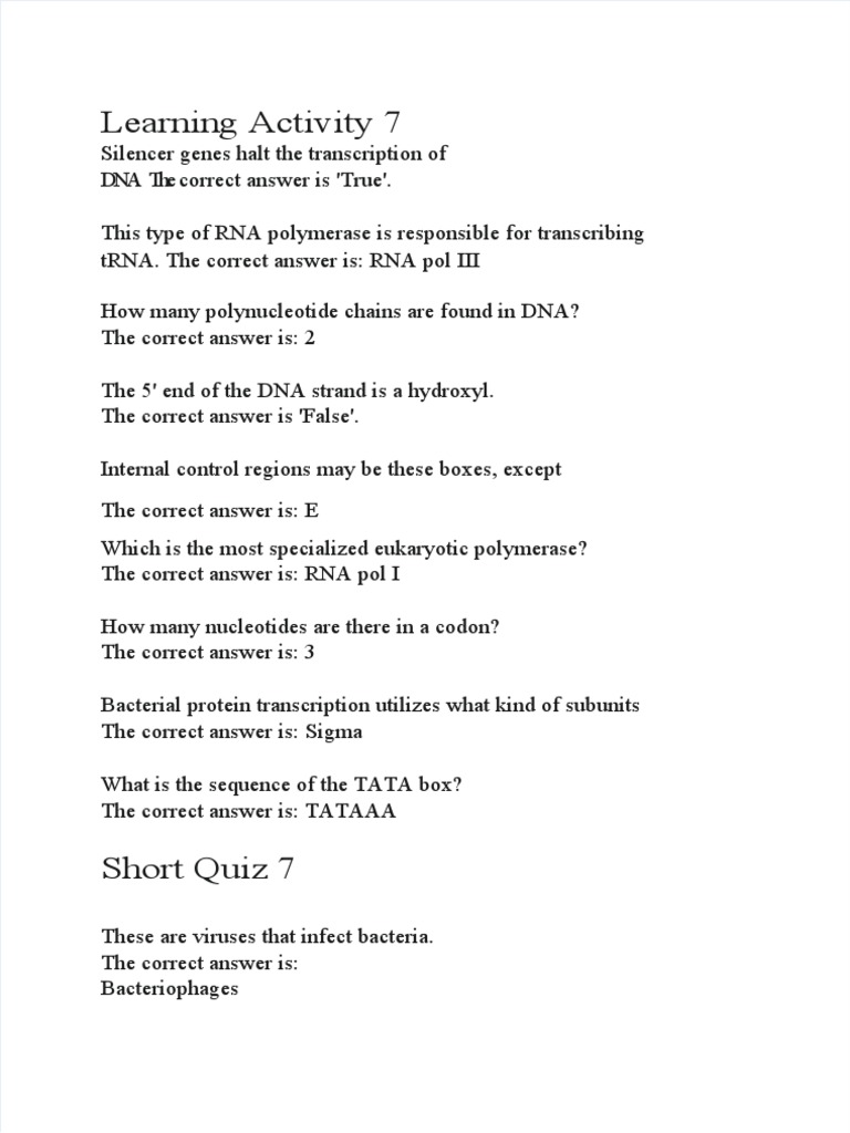 DNA Transcription and Translation Quiz | PDF | Rna | Plant Stem