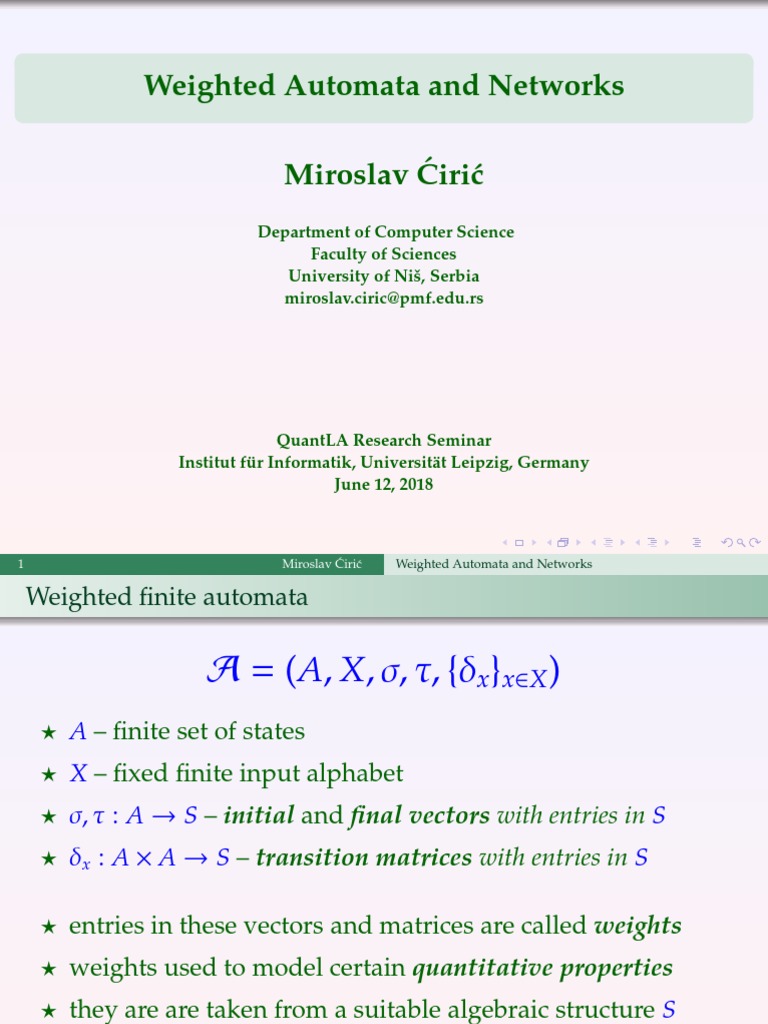 Weighted Automata and Networks | PDF | Matrix (Mathematics) | System Of ...