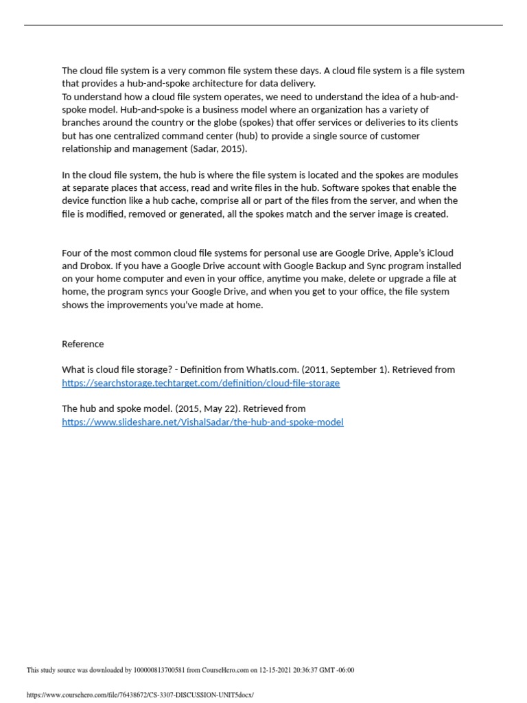 CS 3307 Discussion Unit5 | PDF | File System | Cloud Computing