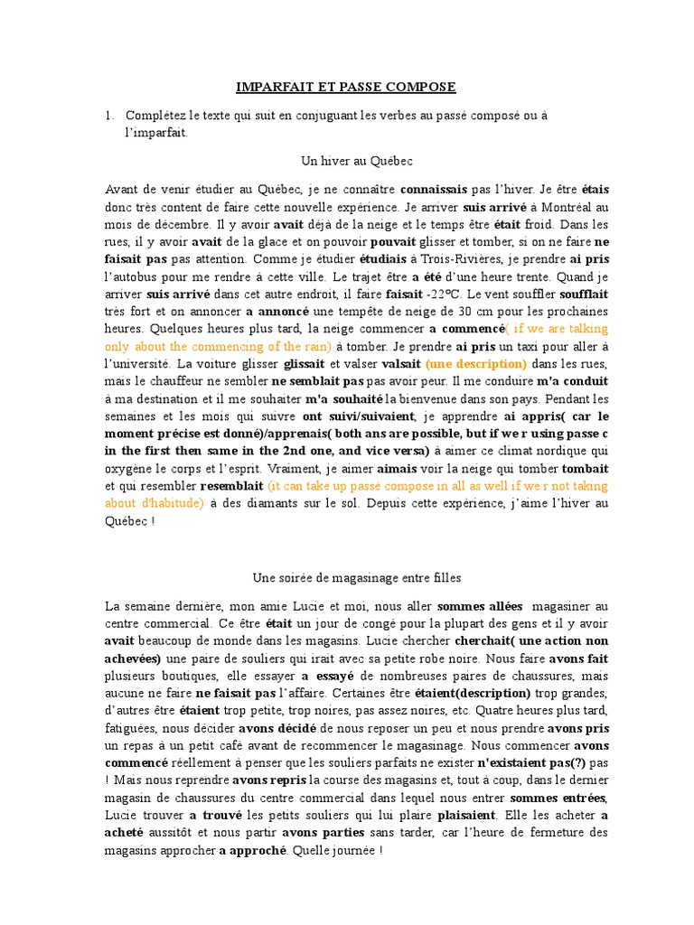 Exercices - Imparfait Et Passe Compose | PDF | Mystère, thriller et ...