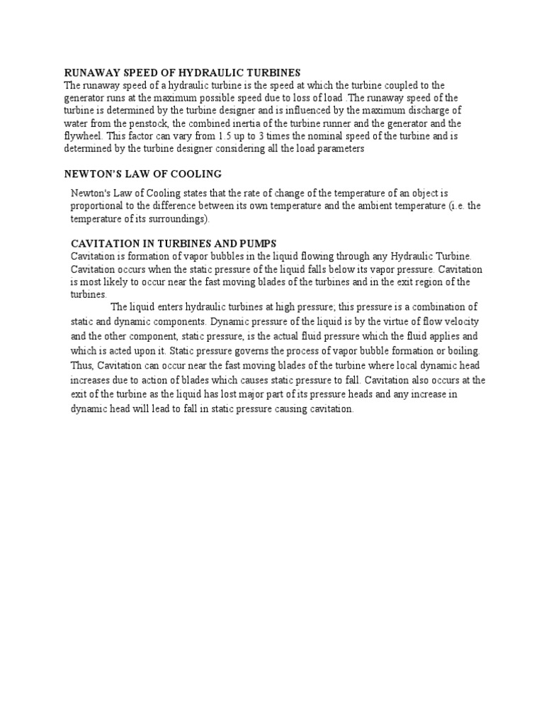Runaway Speed of Hydraulic Turbines | PDF