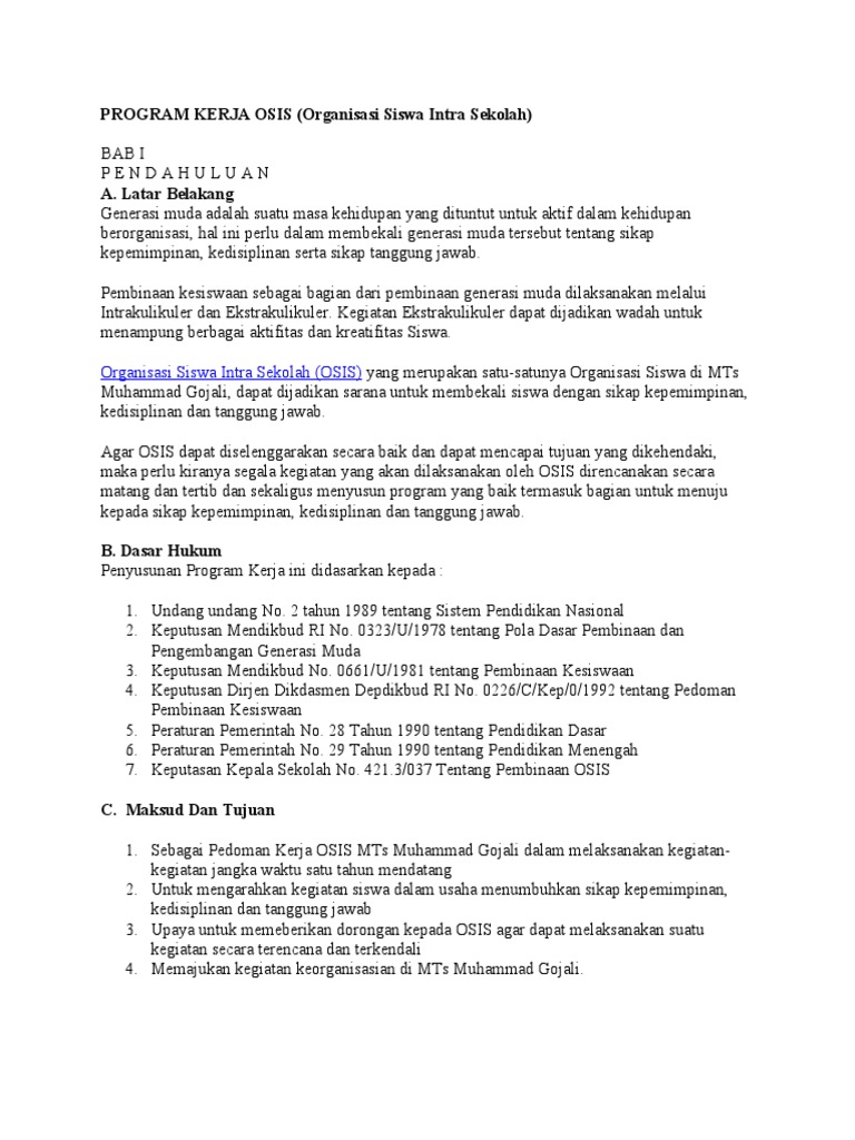 PROGRAM KERJA OSIS MTS Gojali | PDF | Ilmu Sosial | Seni