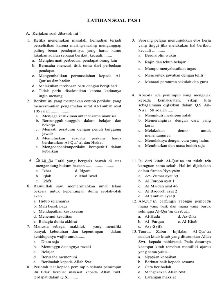Latihan Pas Pai Kelas Xi | PDF | Agama & Spiritualitas