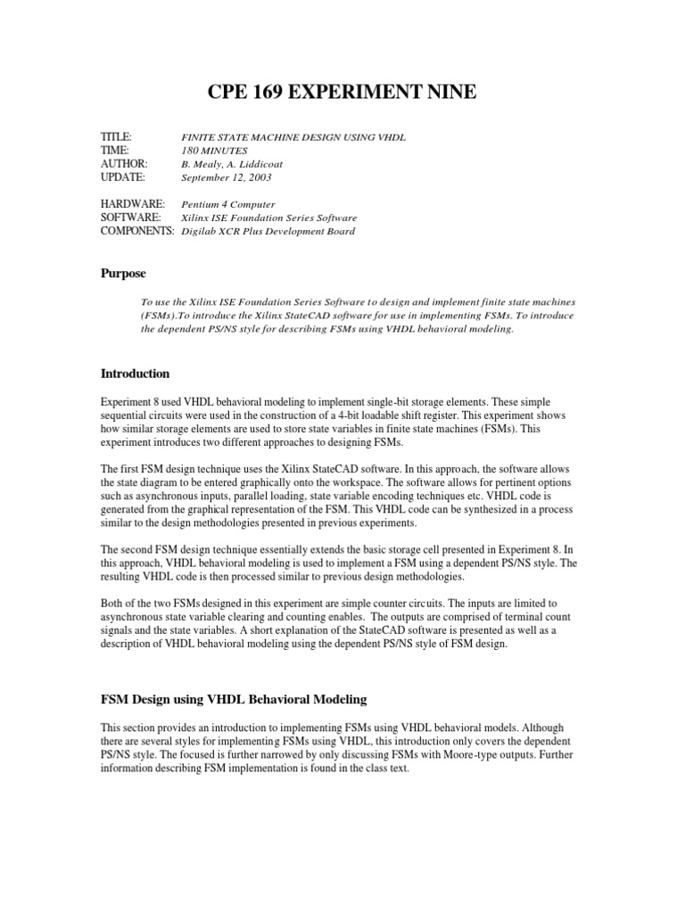 Finite State Machine Design Using VHDL | PDF | Vhdl | Electrical ... Finite State Machine Design Using VHDL | PDF | Vhdl | Electrical ...