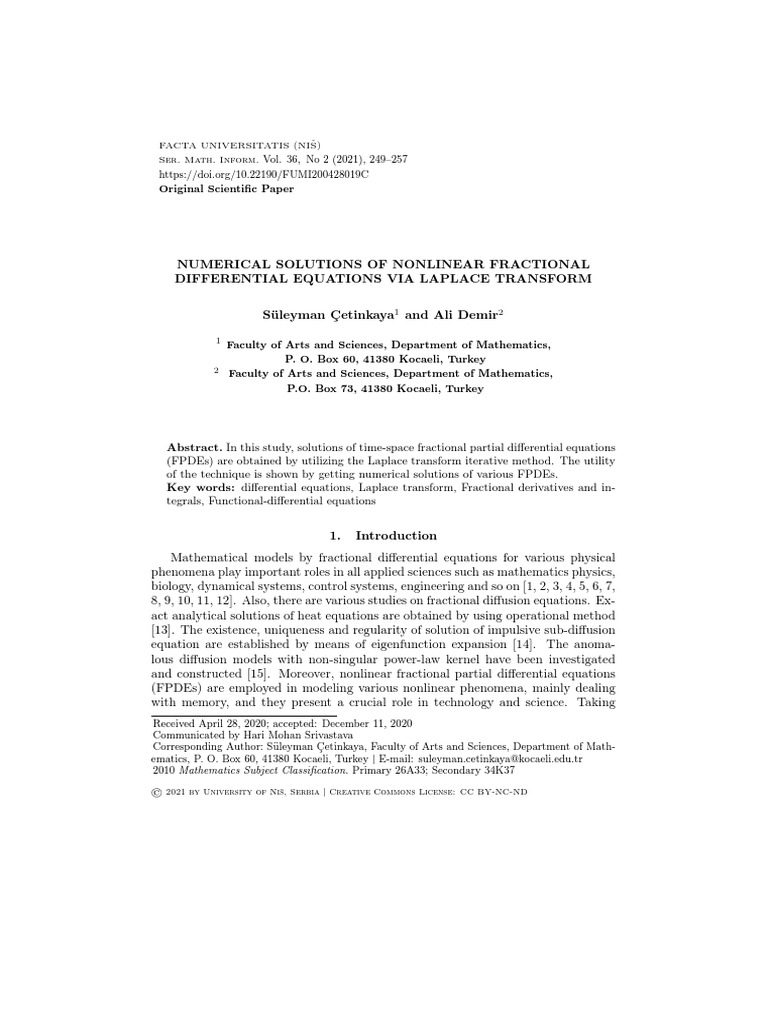 Numerical Solutions of Nonlinear Fractional Differential Equations Via ...