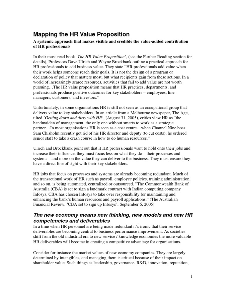 Mapping The HR Value Proposition | PDF | Human Resources | Strategic ...