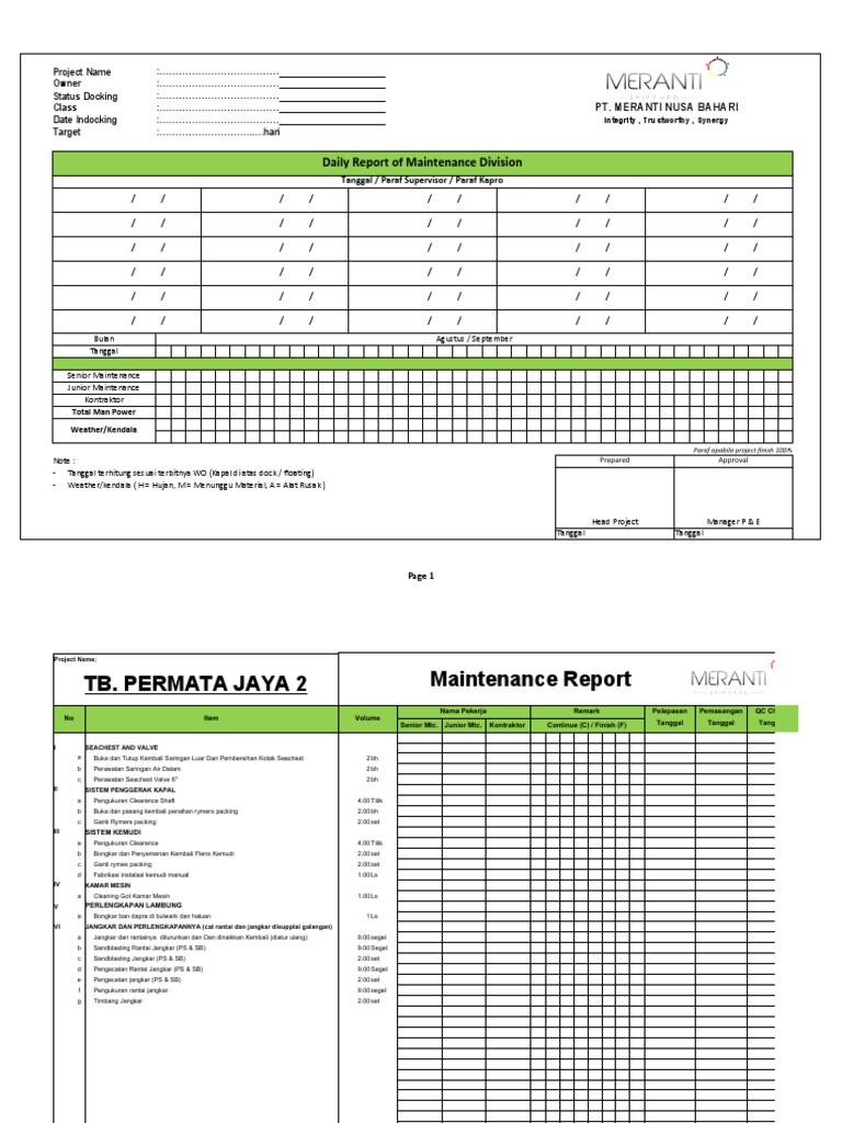 Daily Report Maintenance Division | PDF