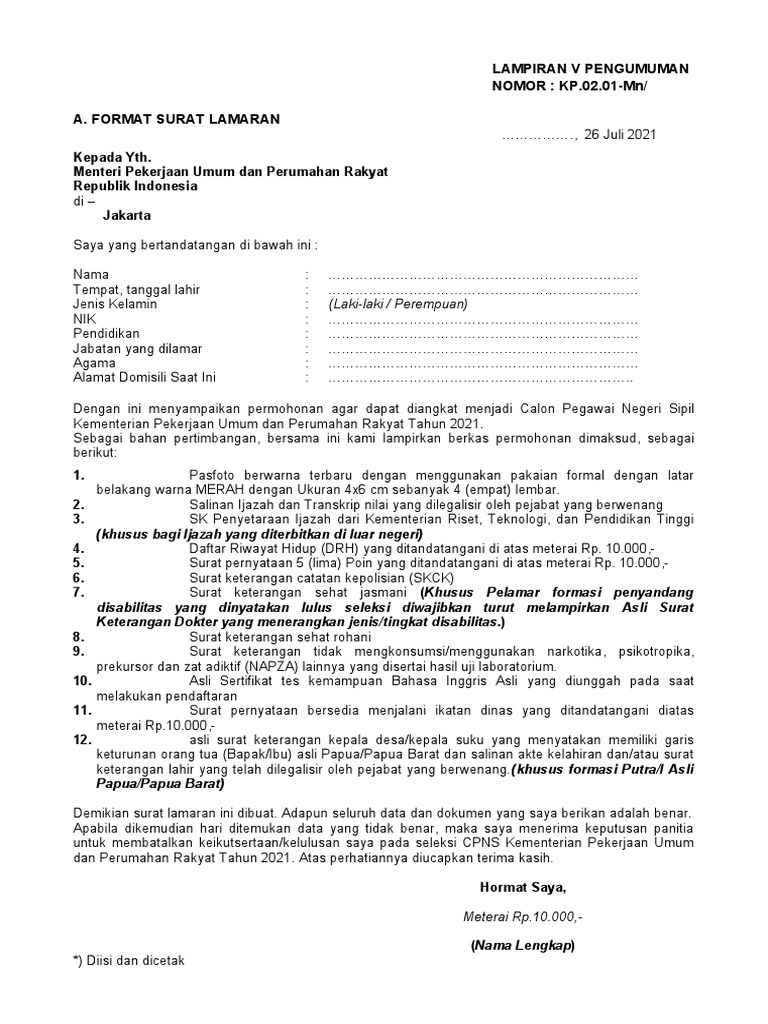 Format Surat Lamaran | PDF