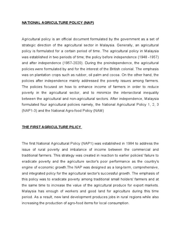 Overview of Malaysia's National Agri Policies | PDF | Agriculture ...