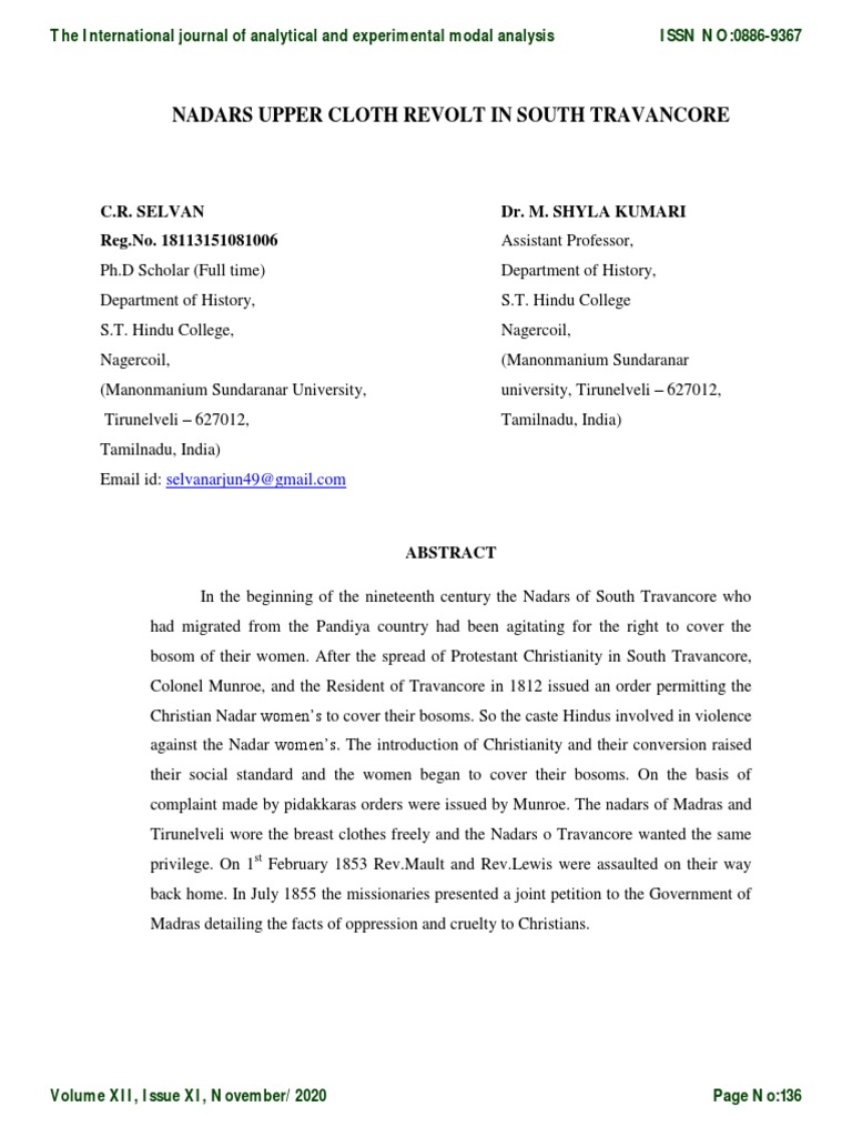Nadars Upper Cloth Revolt in South Travancore | PDF