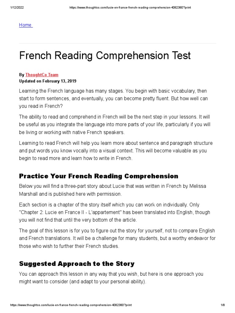 Lucie en France French Reading Comprehension 4082380 | PDF