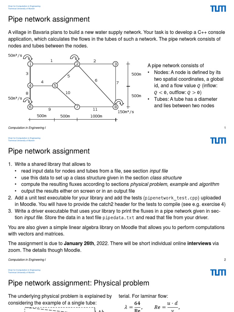 Pipe Network Assignment: Computation in Engineering I | PDF | Matrix ...