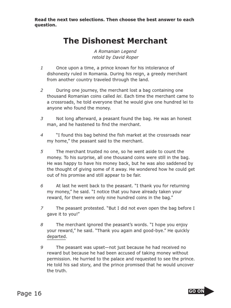 Dishonest Merchant and Guilty Paired Passage | PDF | Mystery, Thriller ...