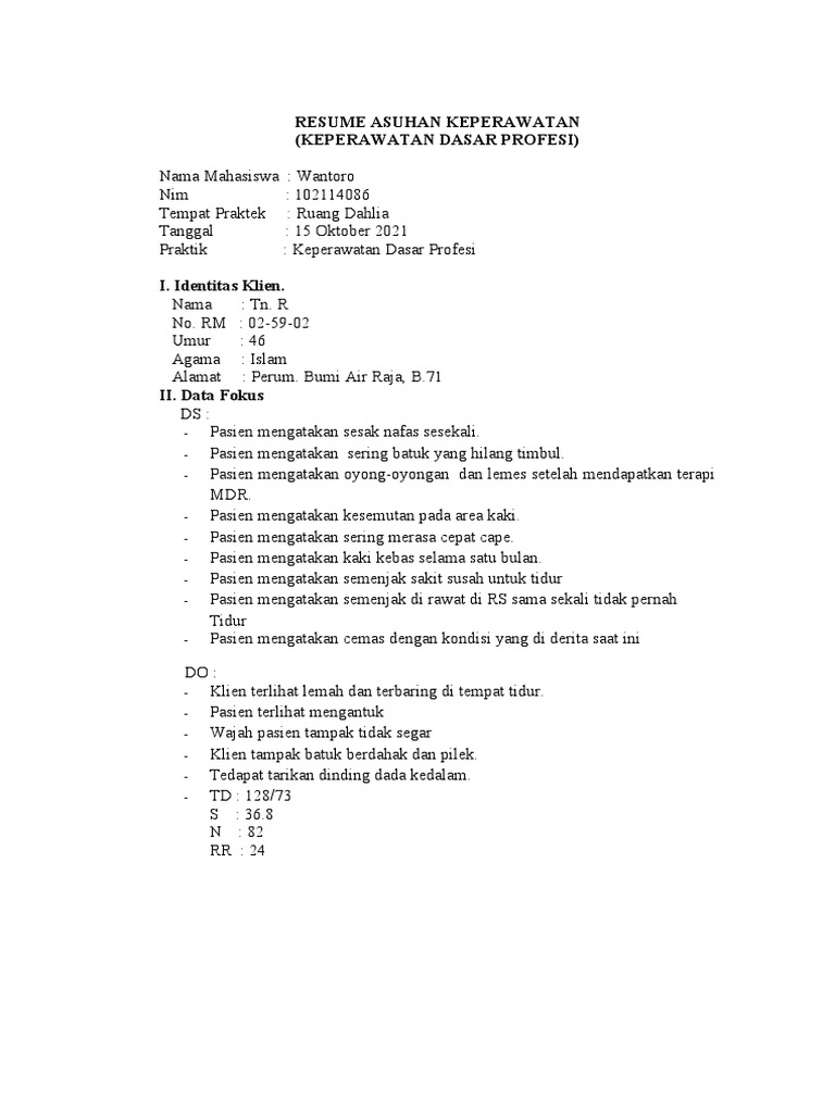Resume Asuhan Keperawatan (Keperawatan Dasar Profesi) | PDF