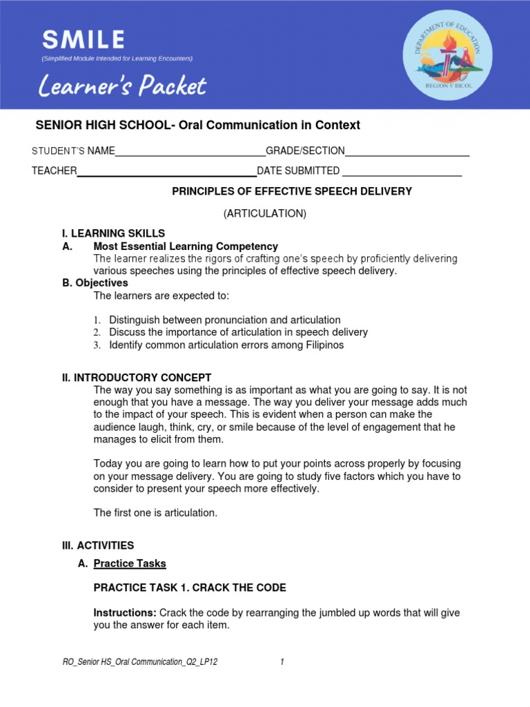 Oral Communication - Q2 - LP-12 | PDF | Speech | Learning