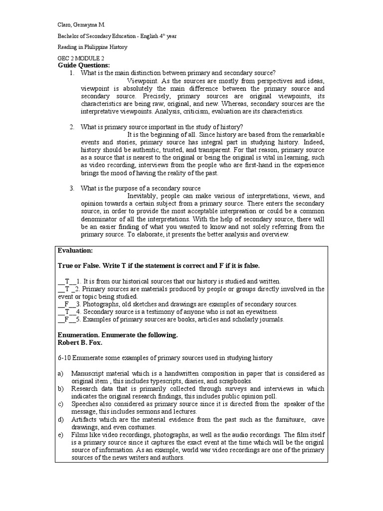 Claro-Gec2 Module 2 | PDF | Primary Sources | Cognition