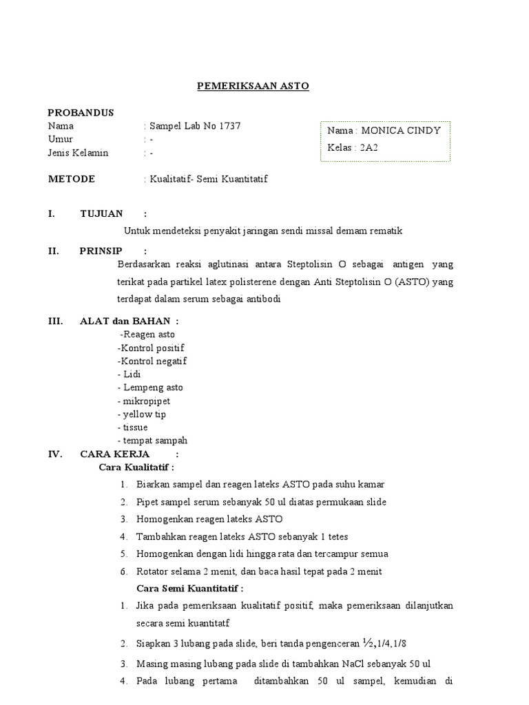 Laporan Pemeriksaan ASTO untuk Demam Rematik | PDF